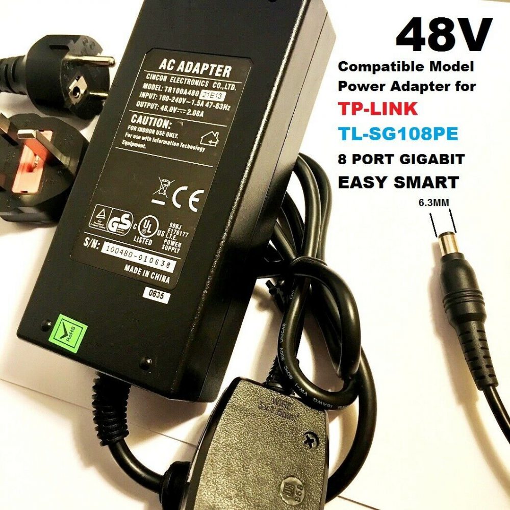 48V 1.25A Compatible Power Adapter for TP-LINK TL-SG108PE 8 Port ...