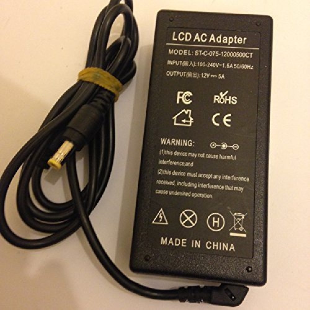 LCD AC ADAPTER, 12V, 5A, 60W, 5.5MM X 2.5MM TIP, ST-C-075-12000500CT ...