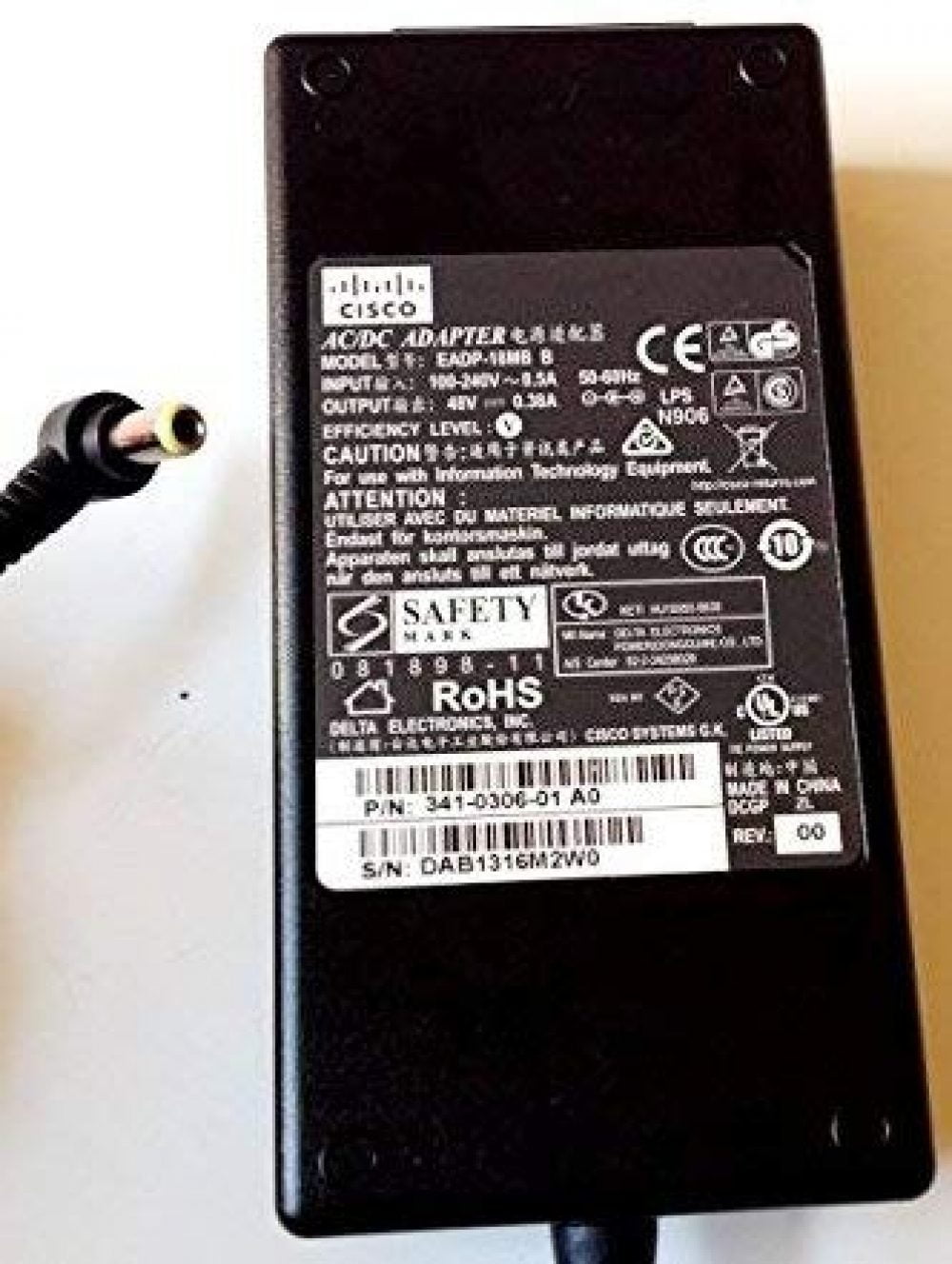 Power Supply Adapter for CISCO SYSTEMS, 48V, 0.38A, EADP-18MB B, 5.5*2. ...